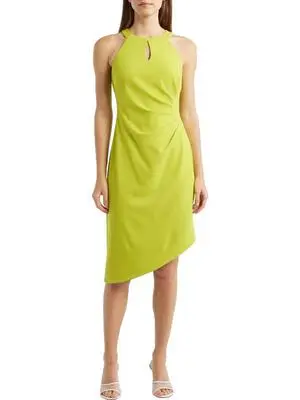 Anne Klein Side Pleat Asymmetric Dress Citron Zest