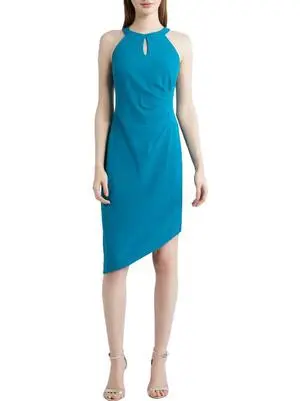 Anne Klein Side Pleat Asymmetric Dress Ink Teal