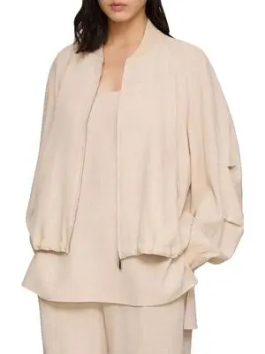 Lafayette 148 New York Oversized Wool & Silk Bomber Jacket - Taupe Melange