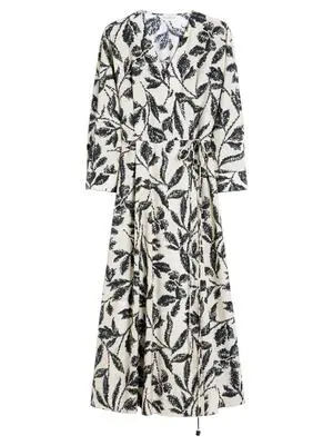 Max Mara Printed Cotton Poplin Wrap Dress - Beige