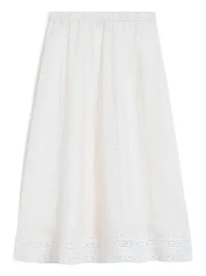 Max Mara Linen Midi Skirt With Embroidery - Ecru