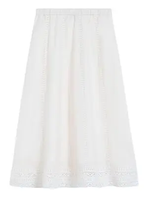 Max Mara Linen Midi Skirt With Embroidery - Ecru