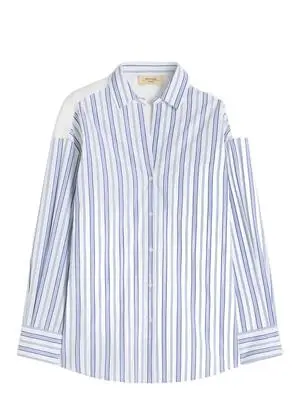 Max Mara Striped Cotton Poplin Shirt With Eyelet Embroidery - Navy