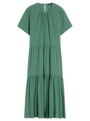 Max Mara Technical Cotton Canvas Flounce Dress - Green