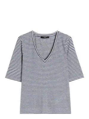 Max Mara Stretch Linen Jersey V-neck T-shirt - Ultramarine