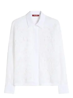 Max Mara Embroidered Ramie Canvas Boxy Shirt - White