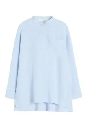 Max Mara Pure Linen Mandarin-neck Shirt - Light Blue