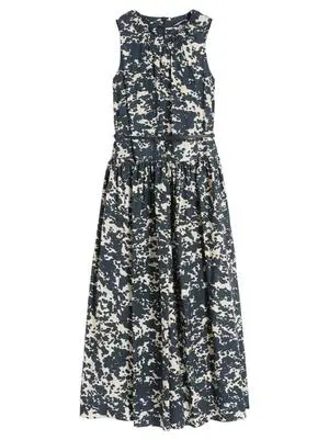 Max Mara Printed Cotton Midi Dress With Belt - Ultramarine