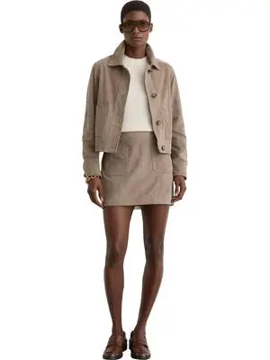 REISS Vida Suede Mini Skirt - Neutral