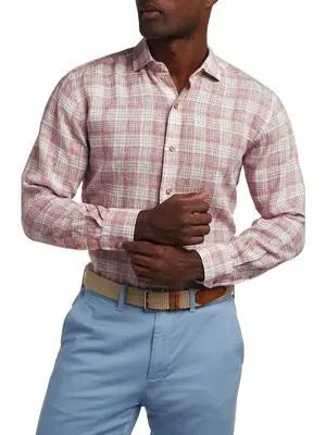 David Donahue Linen Check Sport Shirt - Red/multi