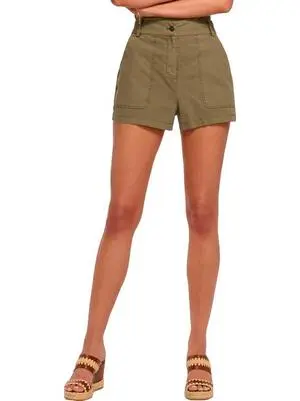 Ramy Brook Hilary Stretch Cotton Canvas Shorts - Safari Green