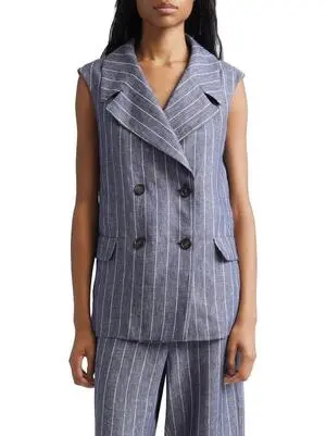 Max Mara Ballo Pinstripe Linen Vest - Ultramarine