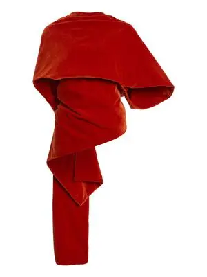 COLLEEN ALLEN Draped Cotton Velvet Shawl Top - Orange