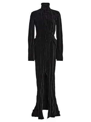 COLLEEN ALLEN Tailored Velvet Bustle Maxi Dress - Black