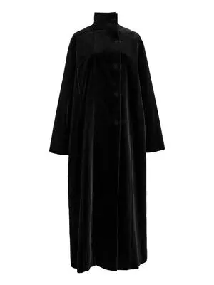 COLLEEN ALLEN High-collar Velvet Raglan Coat - Black