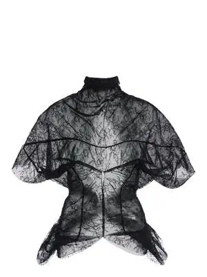 COLLEEN ALLEN Draped Lace-tulle Ruffle Blouse - Black