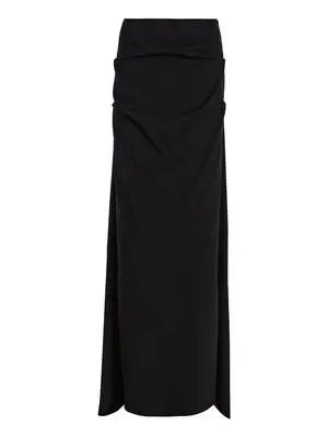 COLLEEN ALLEN Gathered Train Stretch Wool Maxi Skirt - Black