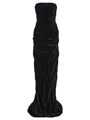 COLLEEN ALLEN Strapless Gathered Velvet Maxi Dress