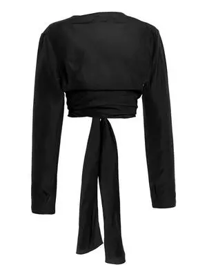 COLLEEN ALLEN Reverse Wrap Silk Habotai Blouse - Black