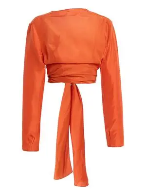 COLLEEN ALLEN Reverse Wrap Silk Habotai Blouse - Orange
