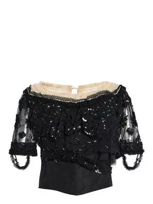 COLLEEN ALLEN Embroidered Tulle Bodice - Black