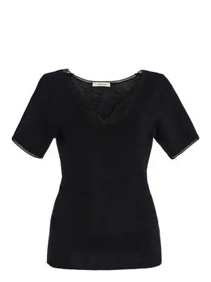 COLLEEN ALLEN Lace V-Neck Merino Wool Tee