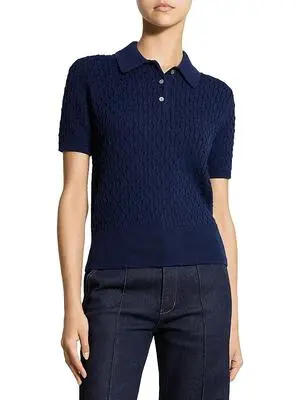 Theory Cable Knit Polo Shirt - Navy