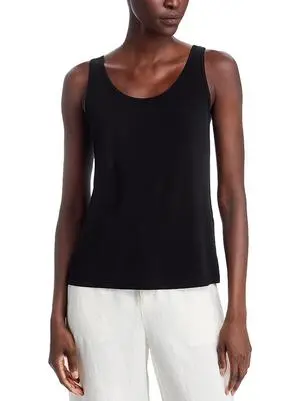 Eileen Fisher Stretch Silk Jersey Scoop Neck Tank - Black