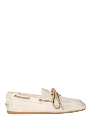 Miu Miu Miu Miu Leather Moccasin Loafers Ecru