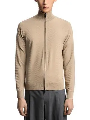 Emporio Armani Zip Cardigan Sweater - Solid Beige