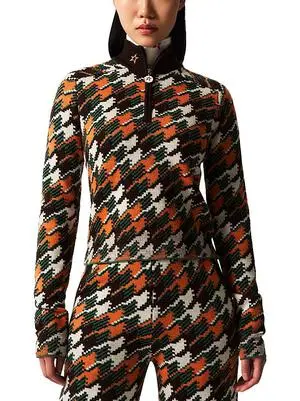 Perfect Moment Herringbone Merino Wool Sweater - Scratch Houndstooth Print