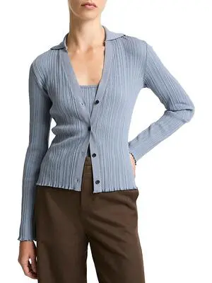 Vince Rib Knit Polo Cardigan Sweater - Azul
