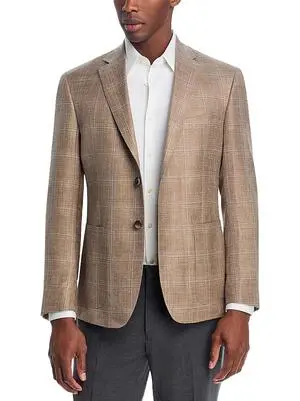 Bloomingdale'S Wool, Silk, And Linen Plaid Sport Coat - Tan/ Navy