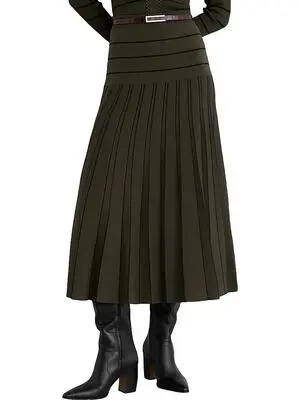 REISS Alice Pleated Skirt - Khaki Green