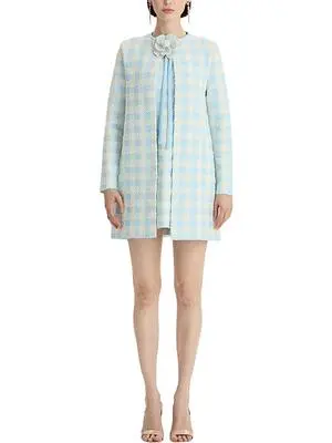 Oscar De La Renta Gingham Coat - Ice/white