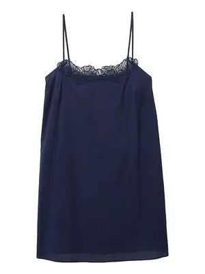 PETITE PLUME Voile Fleur Lace Trim Camisole - Navy