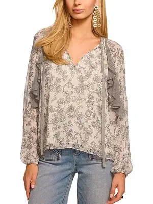 Ramy Brook Emily Floral Silk Top - Bone/black