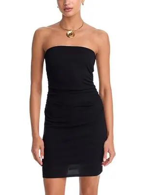 Aqua Mesh Strapless Mini Dress - Black