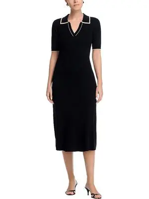 T Tahari Short Sleeve Polo Collar Midi Dress - Black