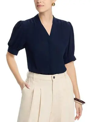 T Tahari Short Sleeve V-Neck Top Navy