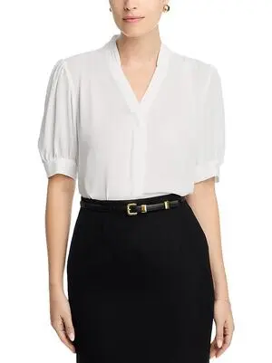 T Tahari Short Sleeve V-neck Top - White Star
