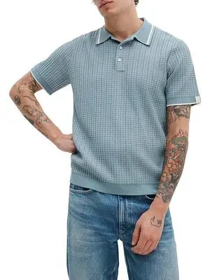 Rag & Bone Harvey Rib Polo Shirt - Steel