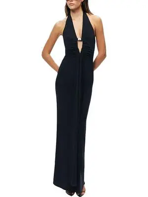 NOCTURNE Halter Neck Cut-out Maxi Dress - Black