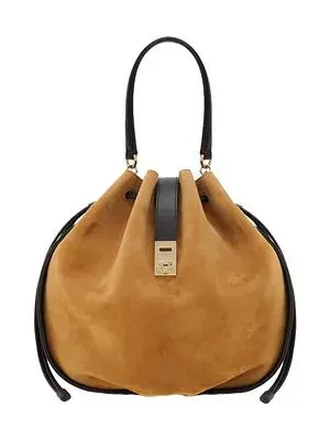 FERRAGAMO Hug Suede Bucket Bag Naturale