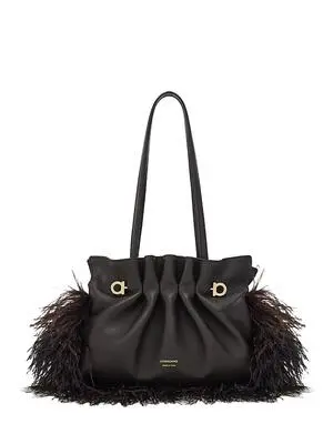 FERRAGAMO Small Leather Bag With Feather Detail - Testa Di Moro