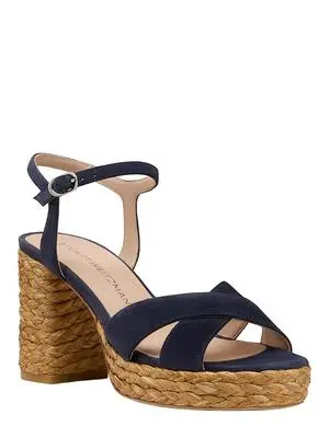 STUART WEITZMAN Dayna 80 Espadrille Platform Sandals - Nice Blue/natural