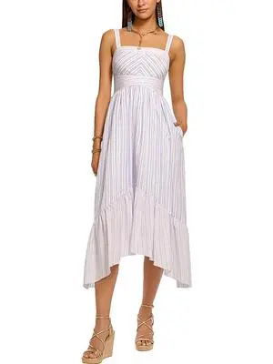 Ramy Brook Nadia Handkerchief Hem Dress - Blue Stripe Combo