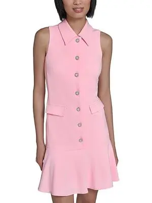 Karl Lagerfeld Paris Collared Scuba Crepe A-line Dress - Almond Blossom