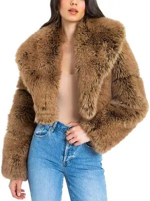 MISS CIRCLE NEW YORK Yadavi Faux Fur Cropped Jacket - Brown