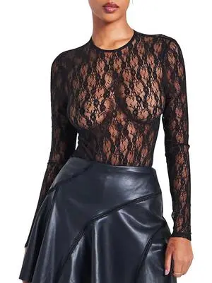 MISS CIRCLE NEW YORK Maisie Lace Bodysuit - Black